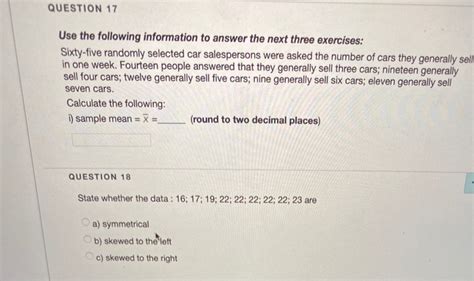 Solved Question 17 Use The Following Information To Answer