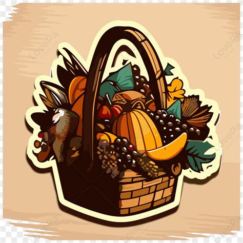 과일 클립 아트가 있는 가을 바구니를 특징으로 하는 스티커 일러스트 벡터상표 Png 일러스트 무료 다운로드 Lovepik