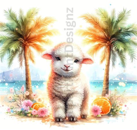 Cute Summer Lambs Clipart Bundle Watercolor Lamb Clip Art Images High