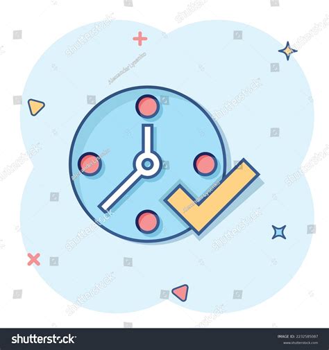 Clock Check Mark Icon Comic Style Stock Vector Royalty Free