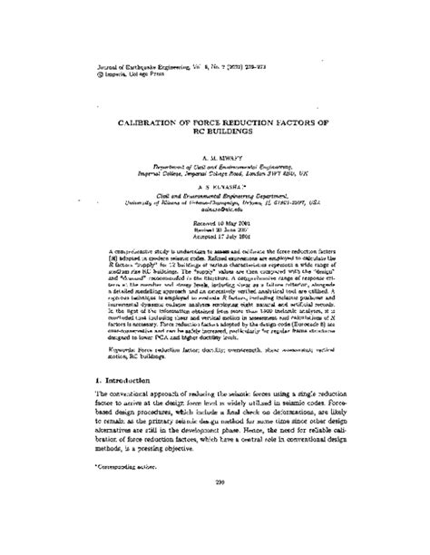 Pdf Calibration Of Force Reduction Factors Of Rc Buildings