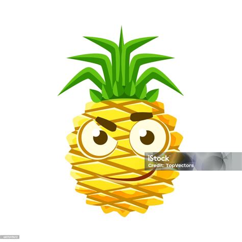 펜시브 파인애플 페이스 귀여운 만화 이모티콘 문자 벡터 일러스트 과일에 대한 스톡 벡터 아트 및 기타 이미지 과일 귀여운