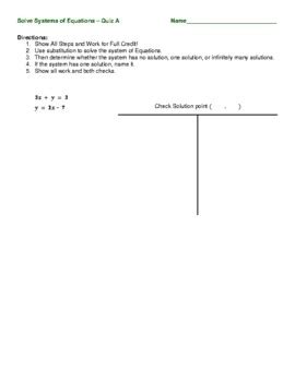 Systems Of Linear Equations Substitution Method Quiz Versions A E