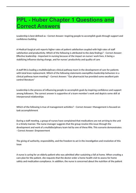 Ppl Huber Chapter 1 Questions And Correct Answers Leadership And