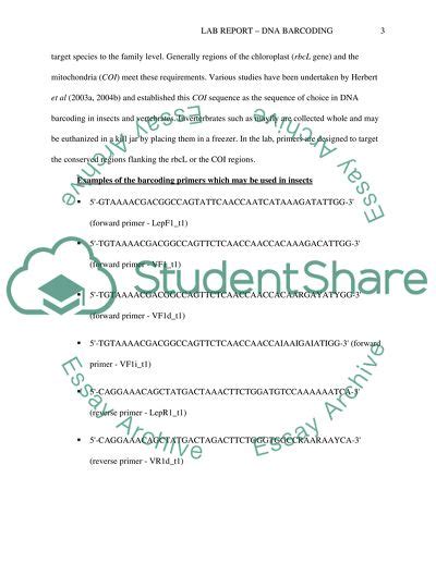 Dna Barcoding Invertebrate Lab Report 1 Example Topics And Well Written Essays 500 Words