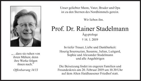 Traueranzeigen Von Rainer Stadelmann Sz Gedenken De
