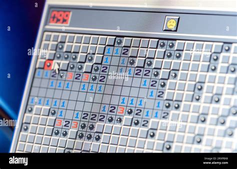 Microsoft Windows Xp Classic Minesweeper Game Opened On An Old Retro Laptop Display Closeup
