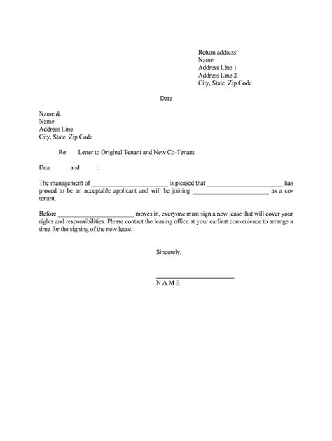 Letter To Original Tenant And New Co Tenant Form Airslate Signnow