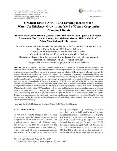 Pdf Gradient Based Laser Land Leveling Increases The Water Use