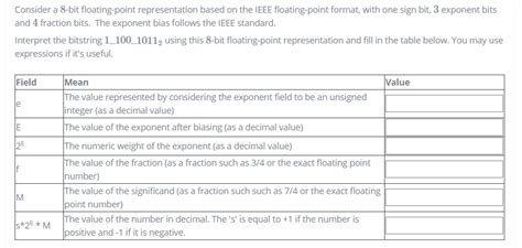 Solved Consider A 8 Bit Floating Point Representation Based