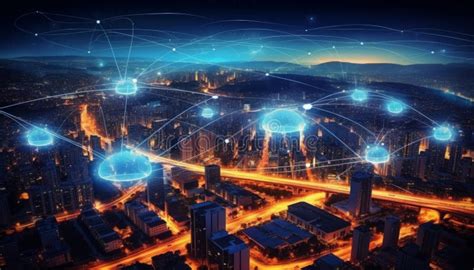 Advanced Communication And Global Internet Network Connection In Smart City Stock Illustration