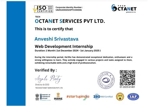 Internshipjourney Webdevelopment Learningexperience Octanet Grateful Anveshi Srivastava