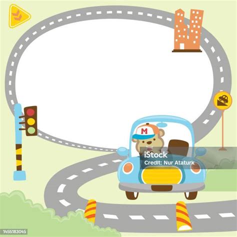 원숭이 운전 자동차 프레임 테두리 템플릿과 교통 요소 만화의 벡터 차에 대한 스톡 벡터 아트 및 기타 이미지 차 행복 개체 그룹 Istock
