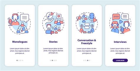 Premium Vector Popular Podcast Types Onboarding Mobile App Screen