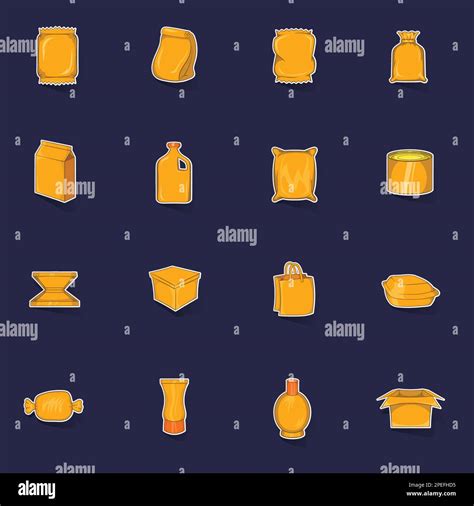 Packing Icons Set Stikers Collection Vector With Shadow On Purple Background Stock Vector Image