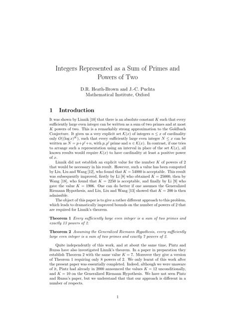 Pdf Integers Represented As A Sum Of Primes And Powers Of Two