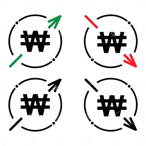 Set Of Cost Symbol Won Increase And Decrease Icon Money Vector Symbol