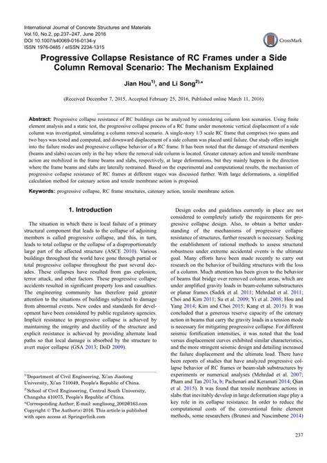 Pdf Progressive Collapse Resistance Of Rc Frames Collapse Resistance Of Rc Frames Under A