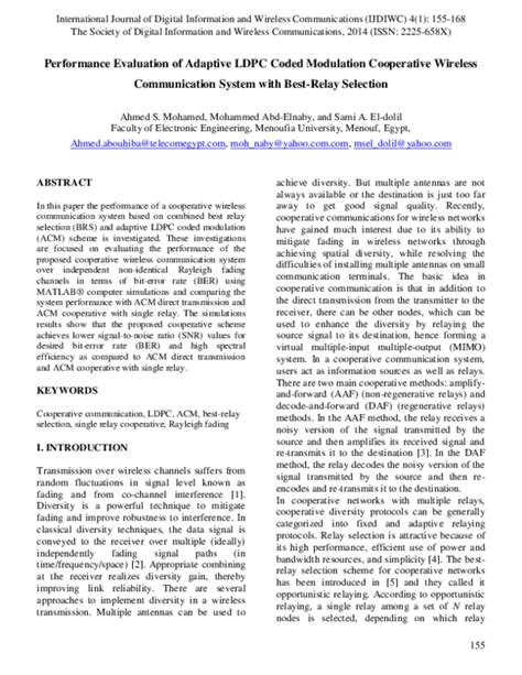 pdf performance evaluation of adaptive ldpc coded modulation cooperative wireless