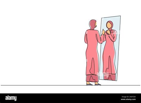Single Continuous Line Drawing Arab Businesswoman Loves To Look At Her