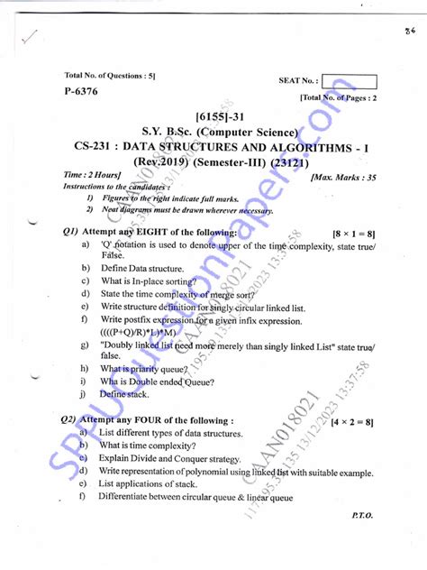 bsc computer science cs semester 3 2023 november data