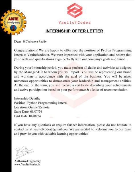 B Chaitanya Reddy On Linkedin Internship Vaultofcodes Pythonprogramming