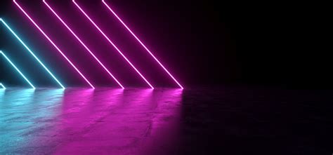 미래의 공상 과학 추상 파란색과 보라색 네온 빛 모양 검은 배경과 텍스트 3d 렌더링에 대 한 빈 공간을 가진 반사 콘크리트에 네온에 대한 스톡 사진 및 기타 이미지