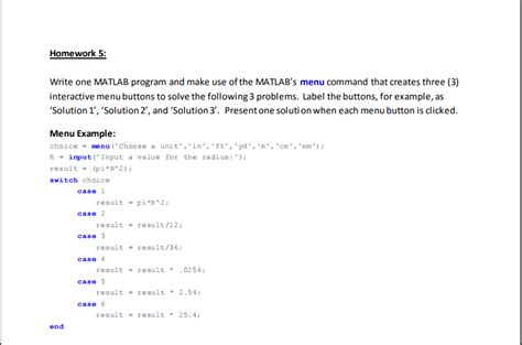 Homework 5 Write One Matlab Program And Make Use Of