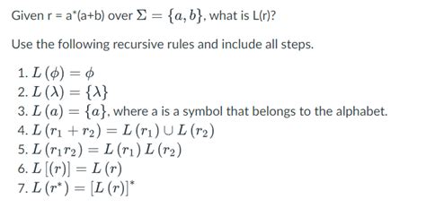 solved given r a a b ﻿over Σ {a b} ﻿what is l r use the