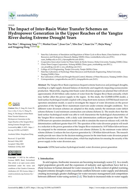 Pdf The Impact Of Inter Basin Water Transfer Schemes On Hydropower Generation In The Upper