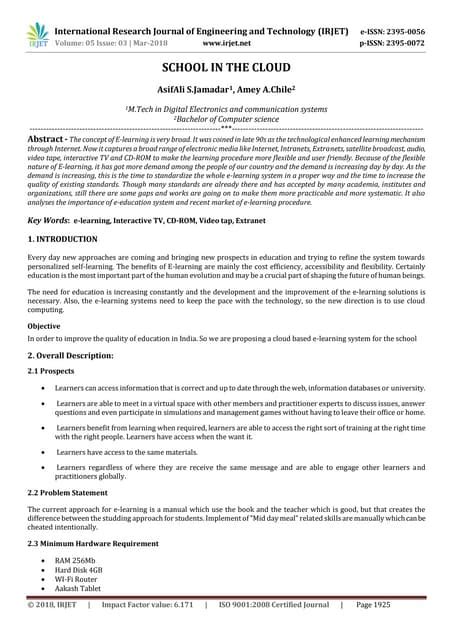 Irjet School In The Cloud Pdf