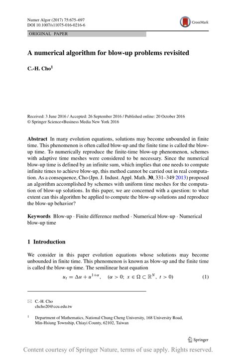 A Numerical Algorithm For Blow Up Problems Revisited Request Pdf