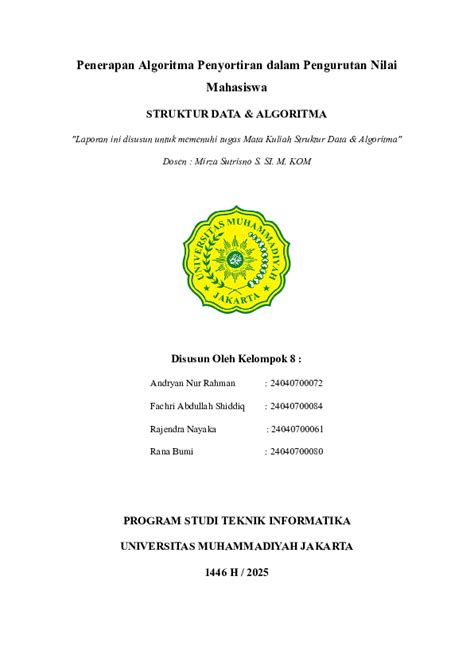 Pdf Penerapan Algoritma Penyortiran Dalam Pengurutan Nilai Mahasiswa Struktur Data And Algoritma