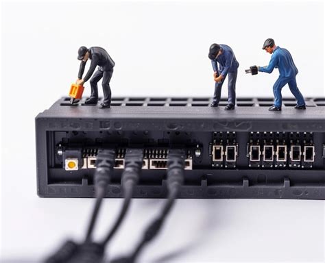 A Close Up Of Miniature Figurines Of Men Working On A Computer Generative Ai Premium Ai