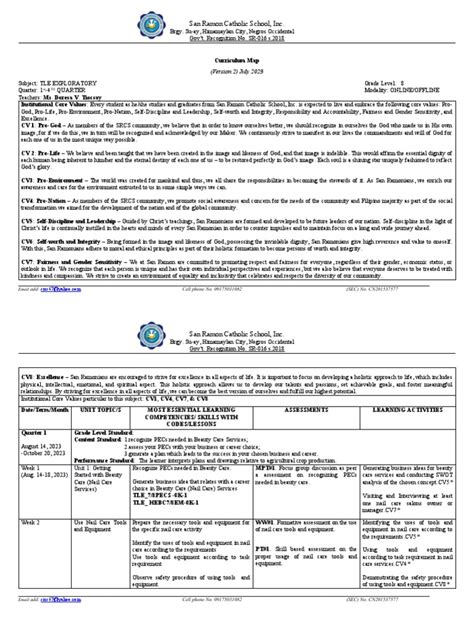 Tle 8 Curriculum Map Ver 2 Pdf Occupational Safety And Health Safety