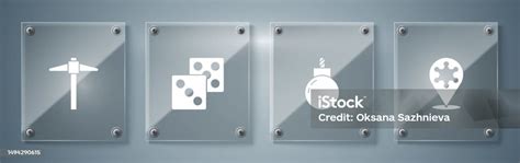 헥사그램 보안관 폭발 준비가 된 폭탄 게임 주사위 및 곡괭이를 설정하십시오 정사각형 유리 패널 벡터 가능성에 대한 스톡 벡터 아트 및 기타 이미지 Istock