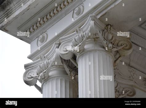 Classical Ionic Order Columns On The Facade Of The Achilleion Palace In