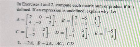 solved in exercises 1 ﻿and 2 ﻿compute each matrix sum or