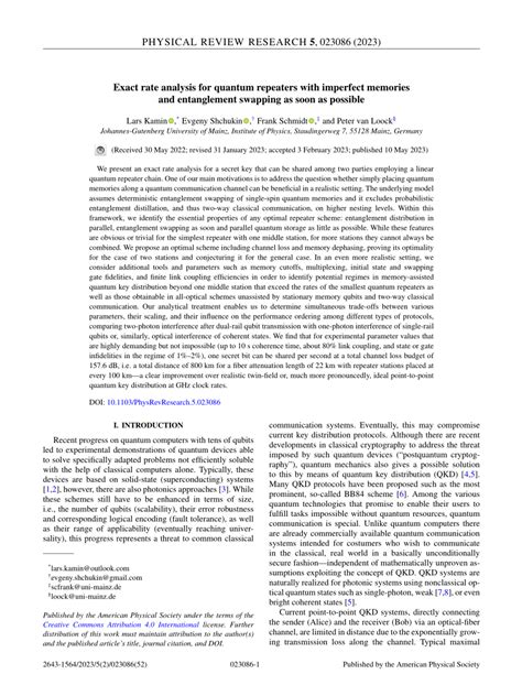 Pdf Exact Rate Analysis For Quantum Repeaters With Imperfect Memories And Entanglement