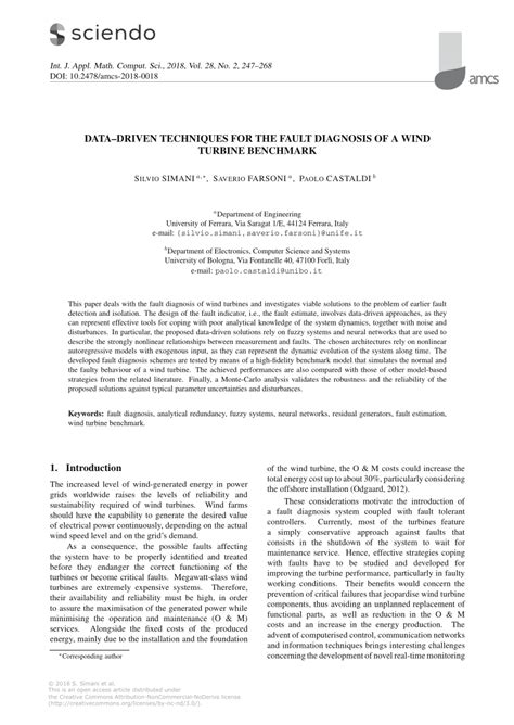Pdf Data Driven Techniques For The Fault Diagnosis Of A Wind Turbine