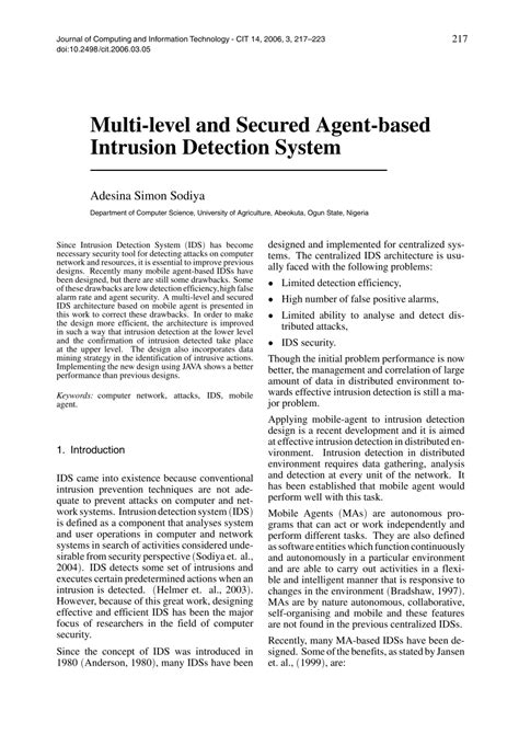 pdf multi level and secured agent based intrusion detection system