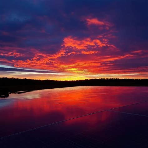A Solar Array At Sunset Stock Image Image Of Orange 372827889