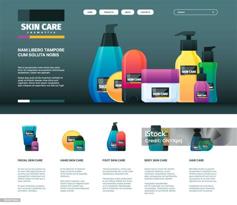 화장품 착륙 스파 살롱 비누 스크럽 크림 안티 에이징 가시 벡터 플랫 웹 템플릿을위한 스킨 케어 건강한 제품 텍스트 장소 0명에 대한 스톡 벡터 아트 및 기타 이미지