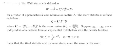 Solved The Wald Statistic Is Defined As For A Vector Of P