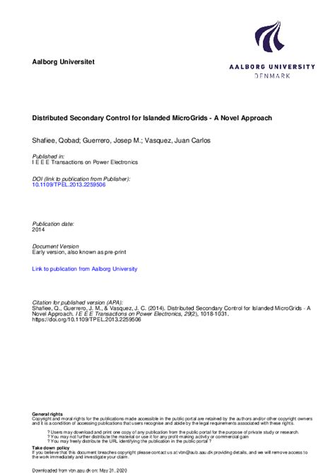 Pdf Distributed Secondary Control For Islanded Microgrids—a Novel Approach