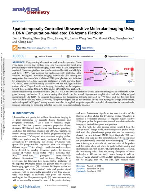 Pdf Spatiotemporally Controlled Ultrasensitive Molecular Imaging Using A Dna Computation