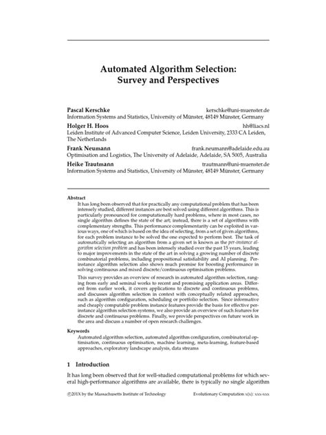 Kerschke Et Al 2018 Automated Algorithm Selection Survey And