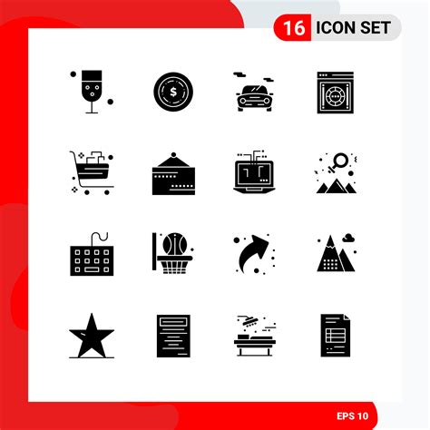 Pack Of 16 Creative Solid Glyphs Of Basket Safe Box Auto Safe Encryption Editable Vector Design