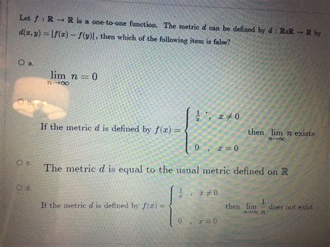 Solved Let F RR Is A One To One Function The Metric D Can Chegg Com
