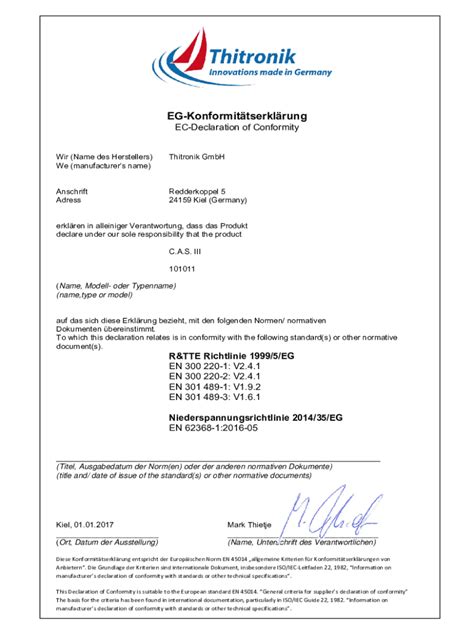 Fillable Online Ec Declaration Of Conformity On Medical Devices Fax
